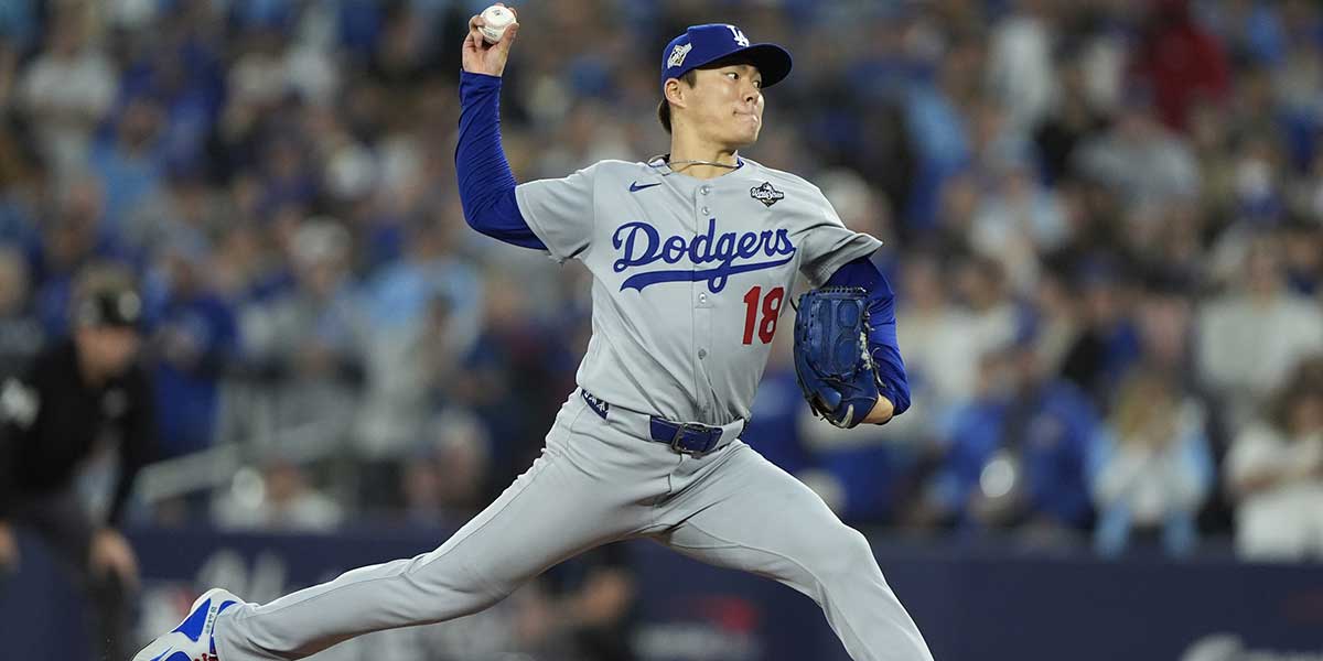 Dodgers pitcher Yoshinobu Yamamoto’s initial reaction after complete ...