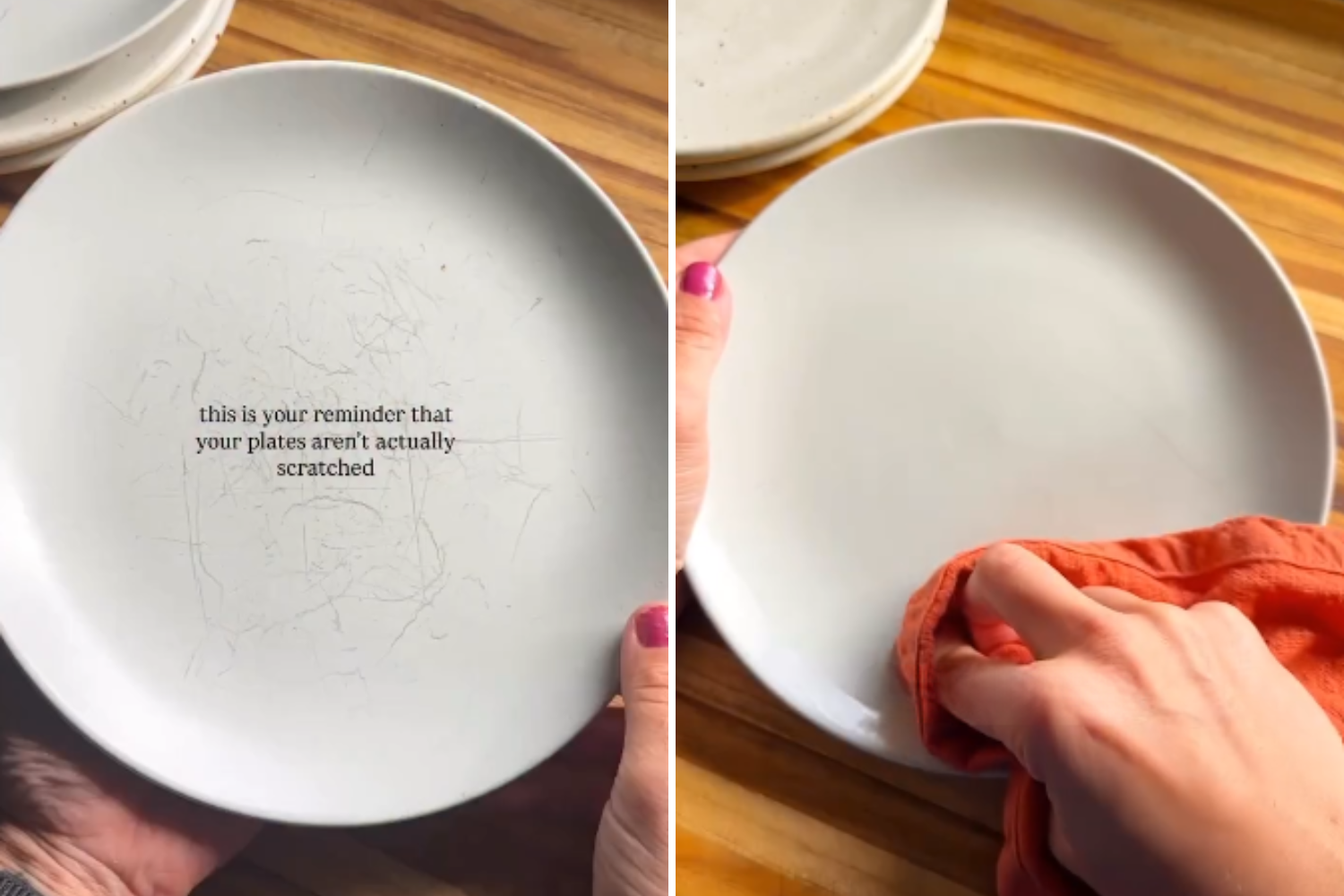 No, your plates aren’t scratched, you’re just not cleaning them correctly