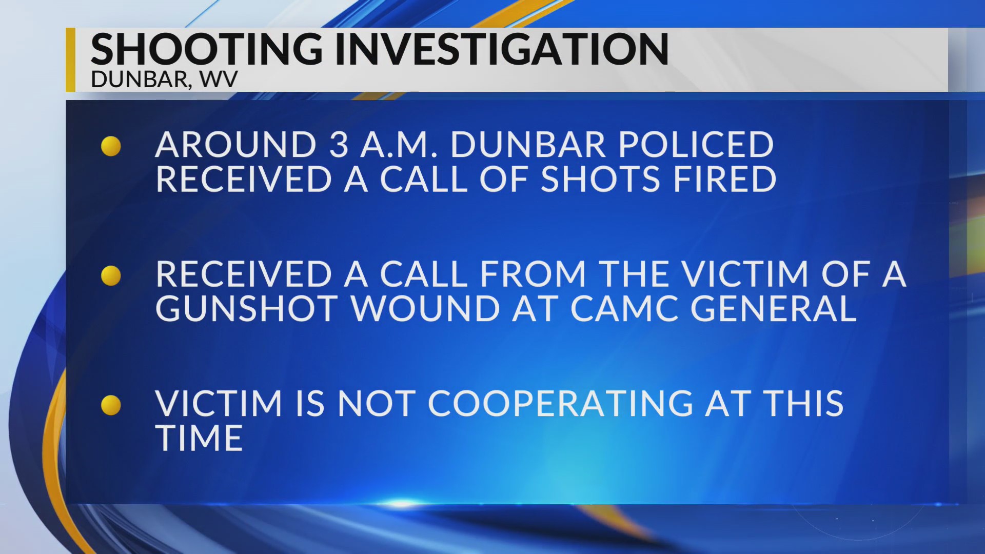 Dunbar Police investigating early morning shooting, man injured