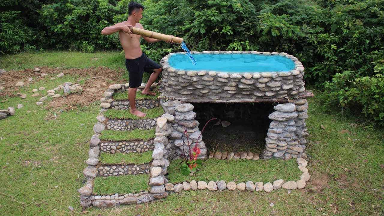 Building swimming pool on the stone house