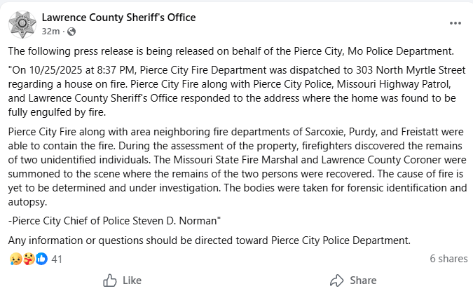 UPDATE: Human remains found in Missouri house fire, authorities confirm