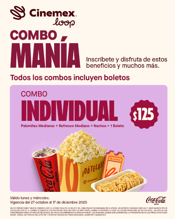 Cinemex sorprende con nuevo combo individual por casi $100 pesos ...