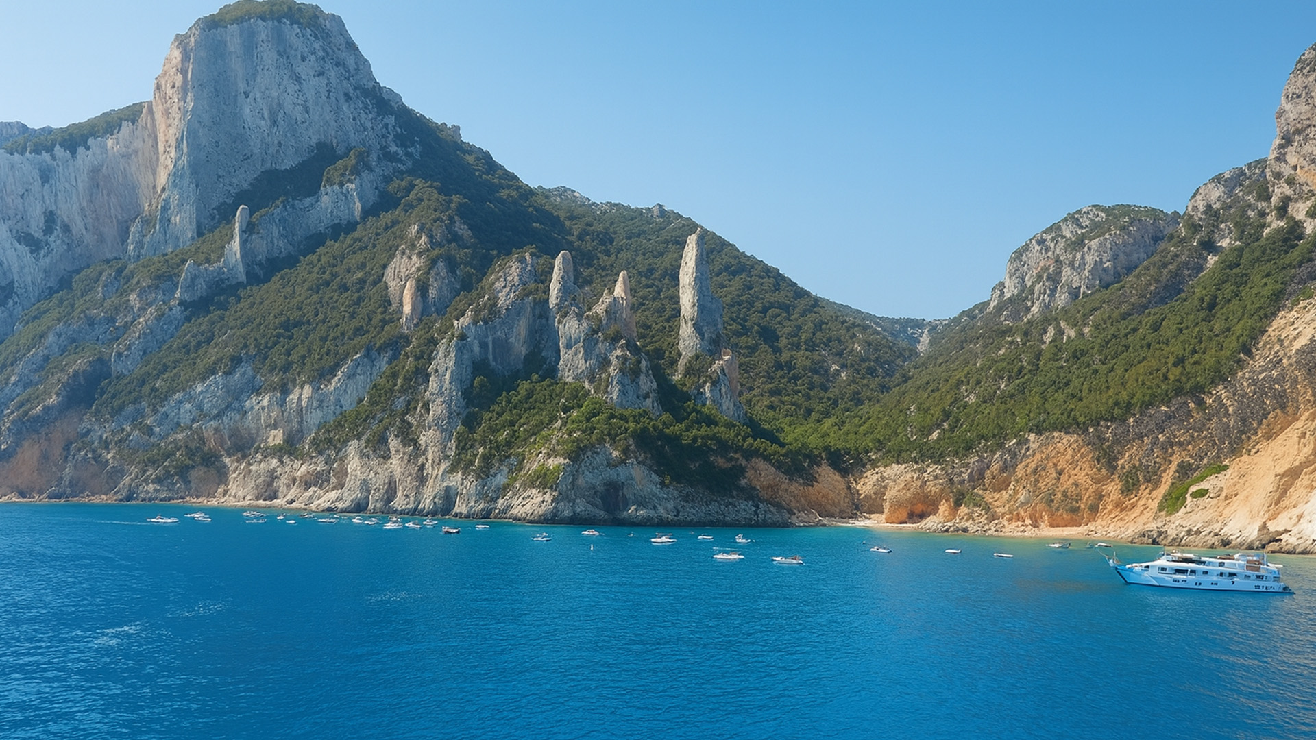 Coastal Cliffs and Boats at Cala Goloritzé, Italy in 4K