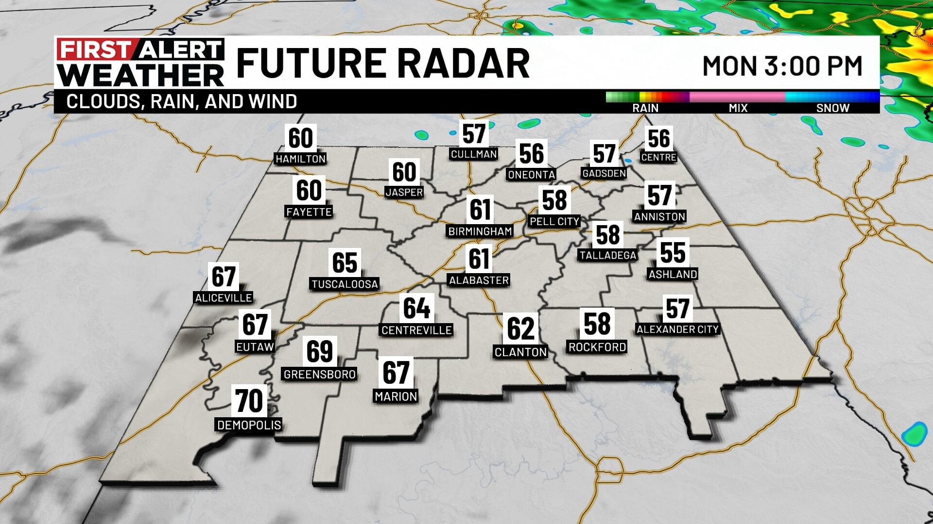 First Alert Weather: Cloudy, cool Monday; another rain chance Wednesday