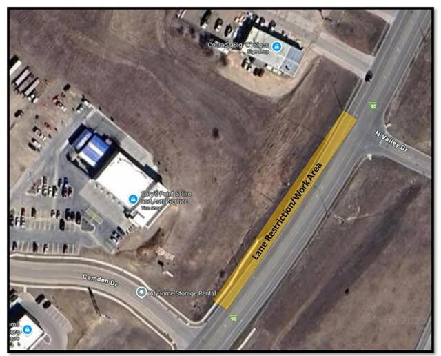 Lane restriction on East North street in Rapid City
