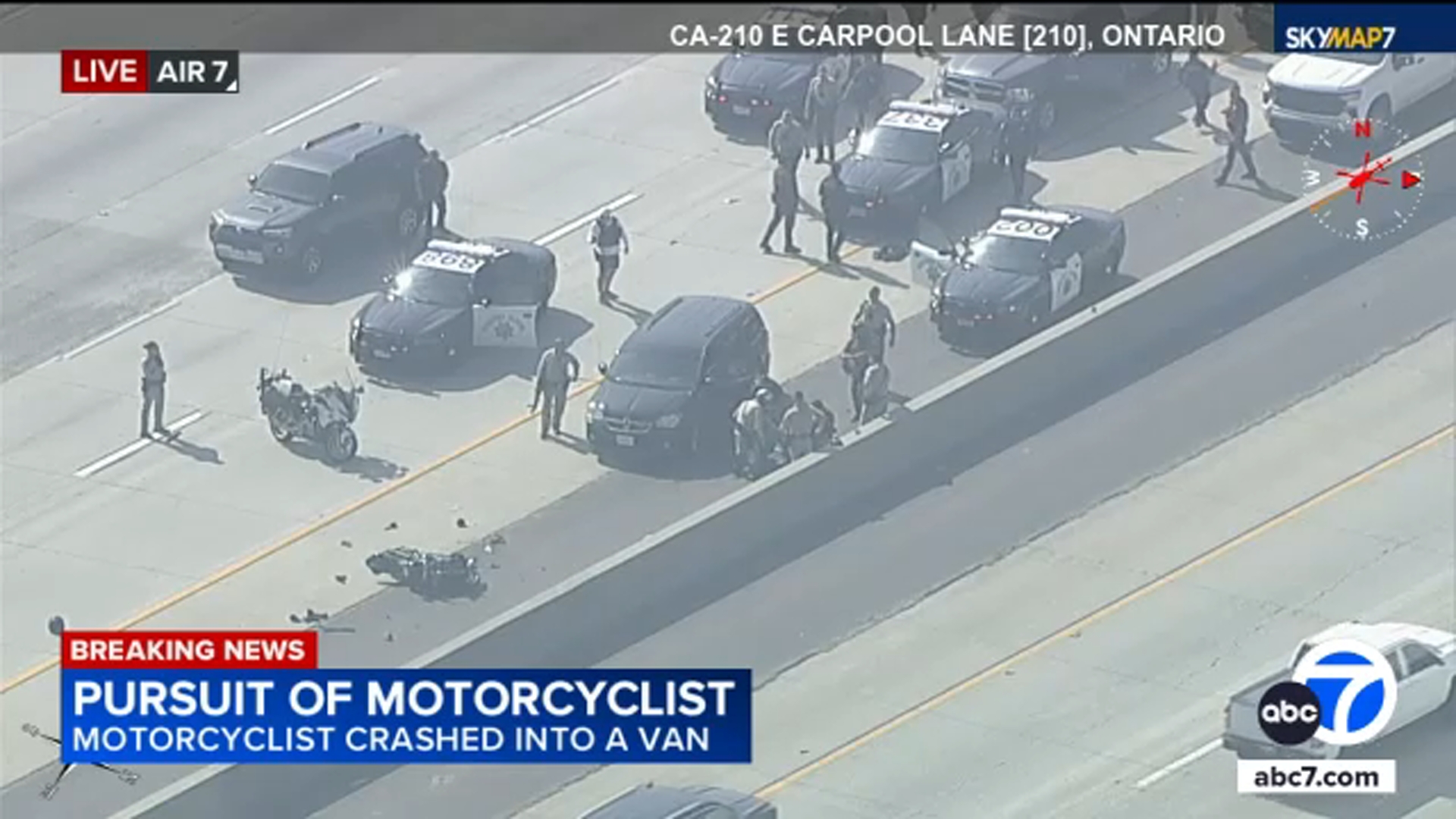 Motorcycle chase ends in violent crash on 210 Freeway in Ontario, all ...