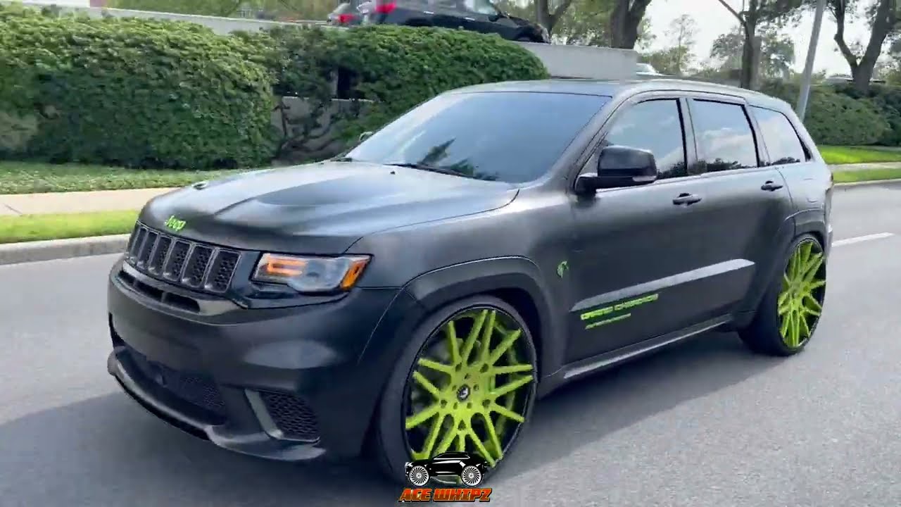 Corey's Matte Black Jeep TrackHawk on Slime Green 26" Forgiatos