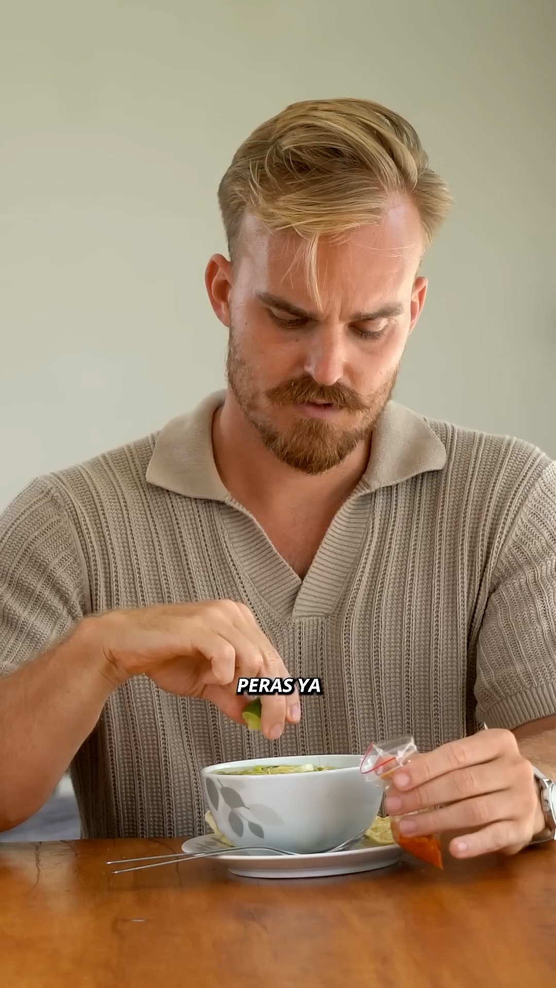 Trying Soto Ayam from Indonesia