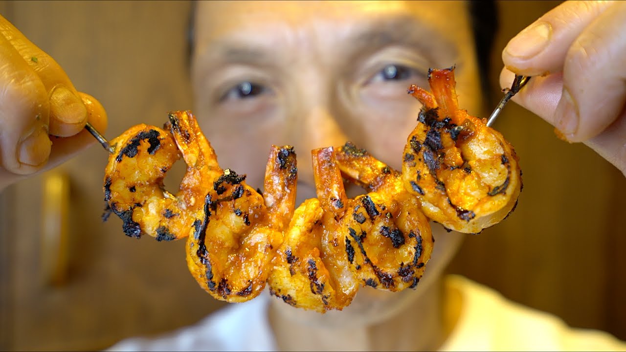 Watch my dad's easy spicy grilled shrimp!