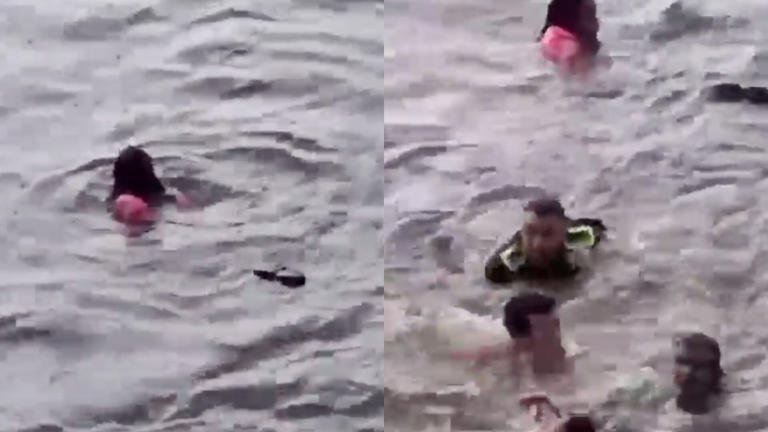 Mujer es recatada junto a su bebé de 10 meses luego de que se lanzara a ...