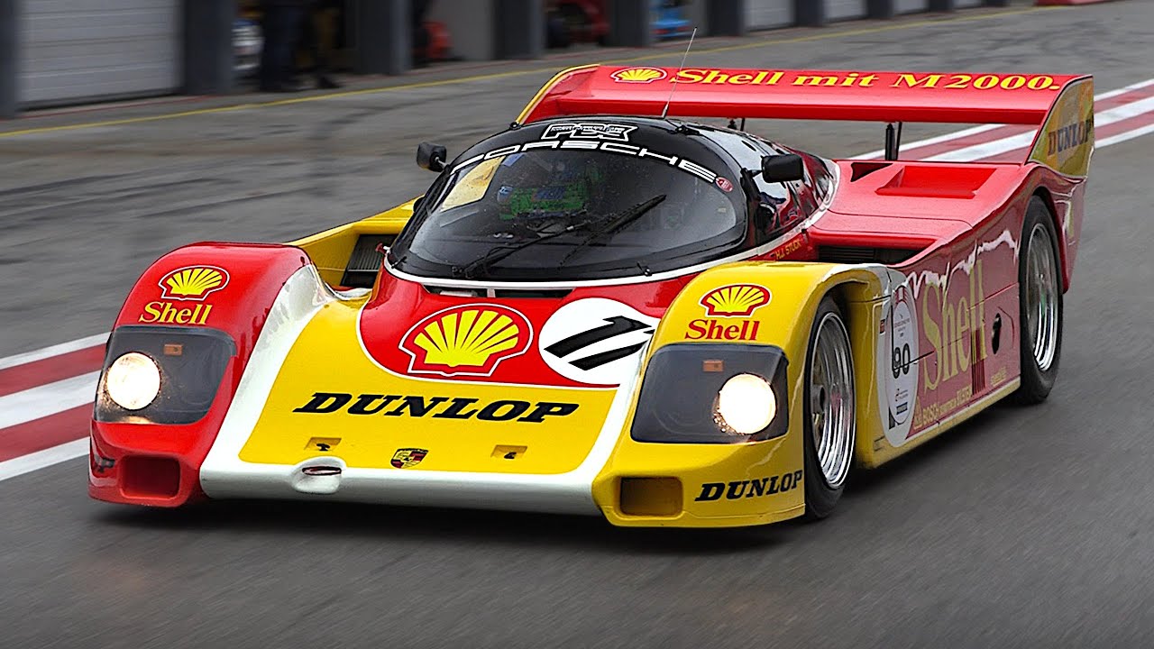 Onboard Porsche 962C Short Tail on Wet Track Engine Sound