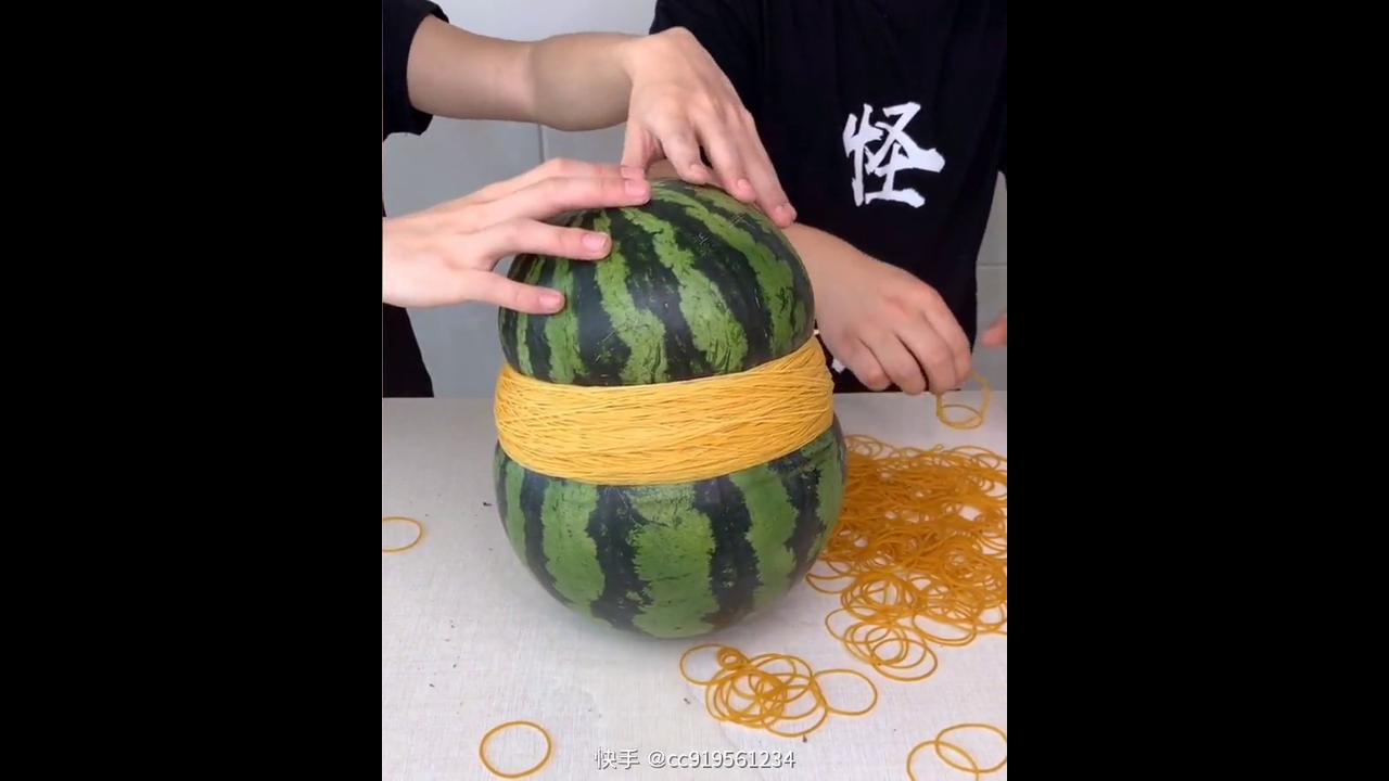 Playing And Exploding Watermelon With Rubber Band