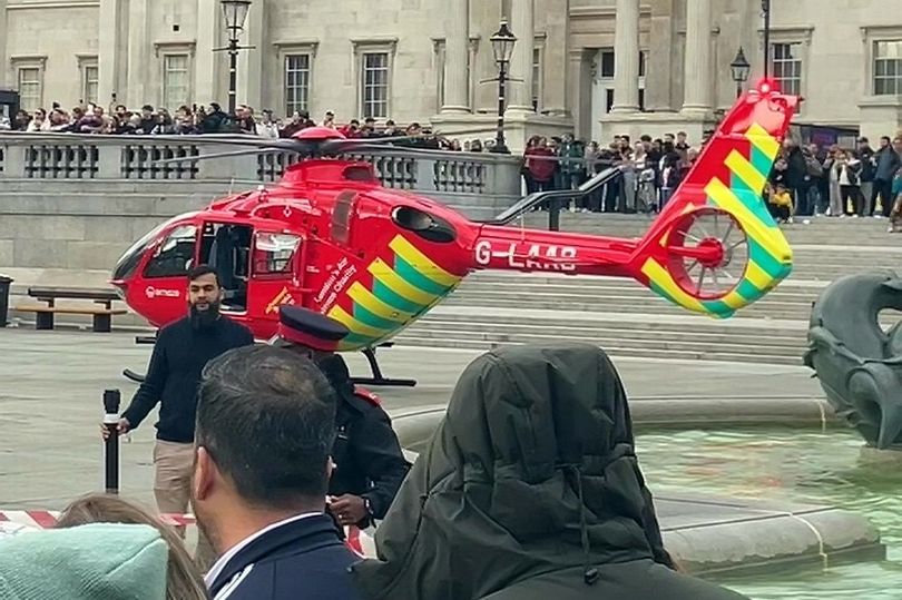 Air ambulance lands at Trafalgar Square after man, 57, hit by piece of ...