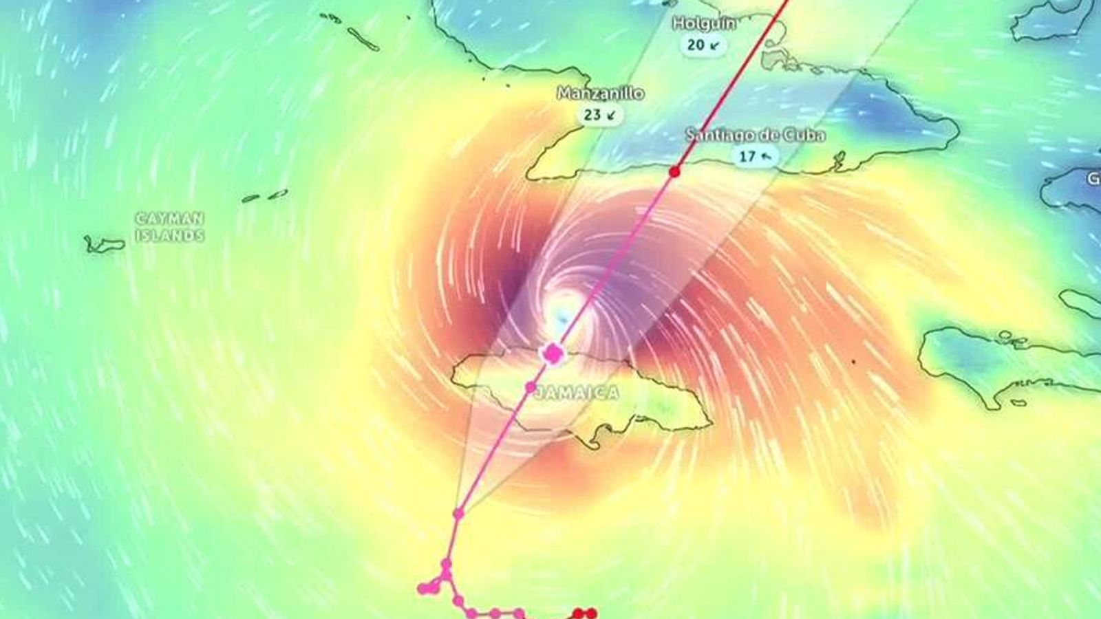 Hurricane eye passes over Jamaica