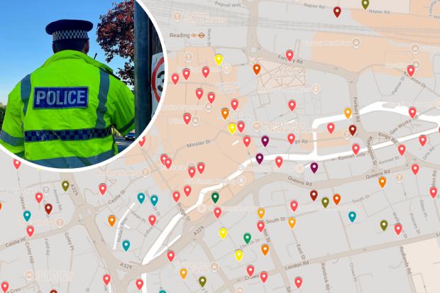 The most common type of crime in Reading, shown on map