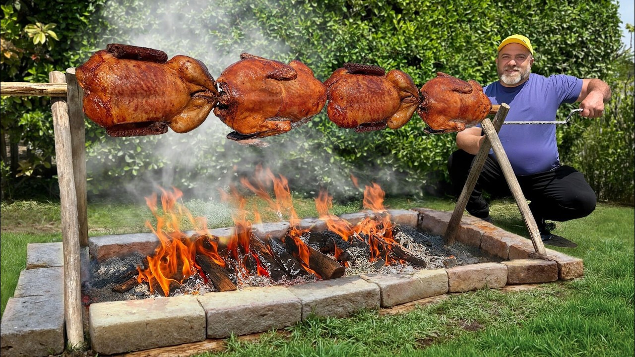 Whole Duck Roasted Over Blazing Fire