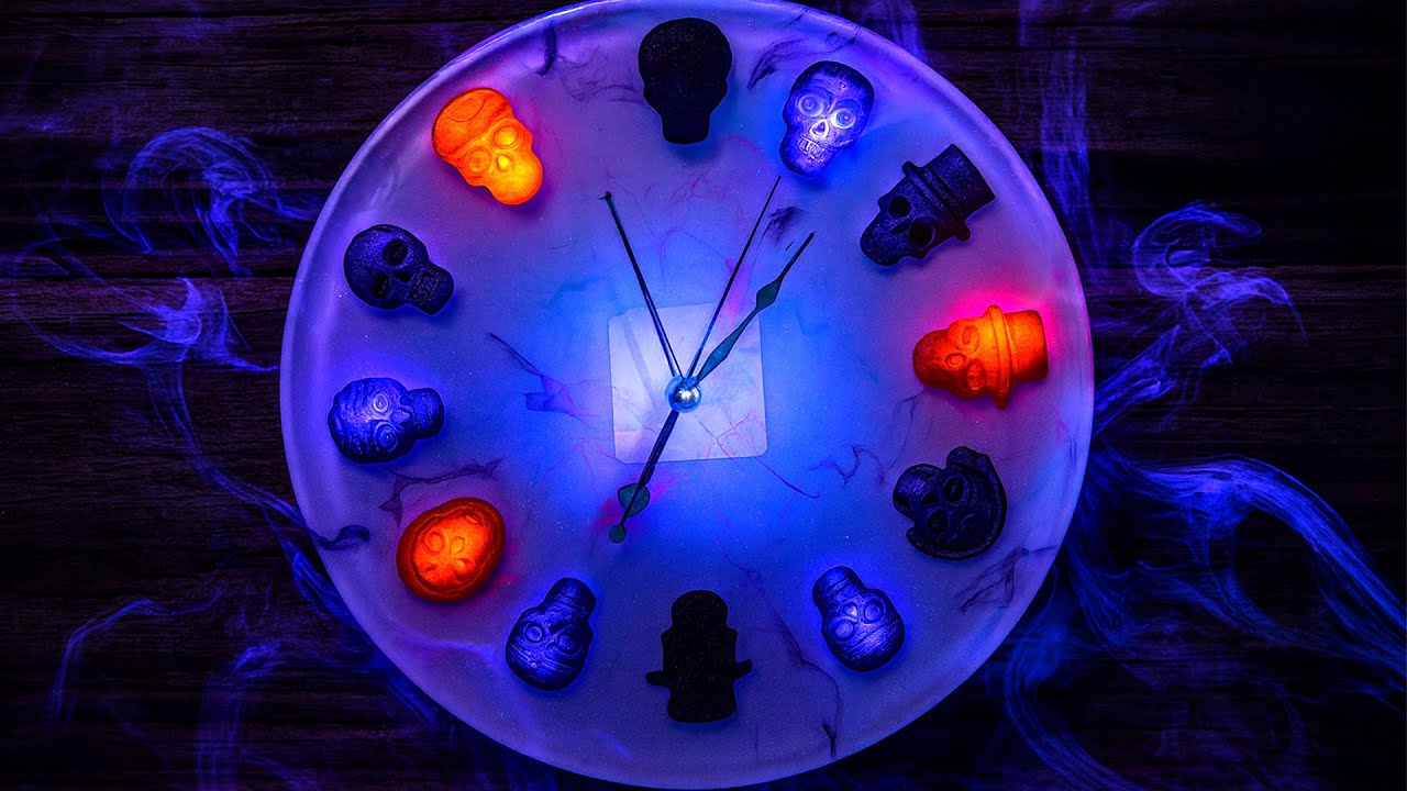 Glow-in-the-dark resin clock - normal by day, spooky by night!