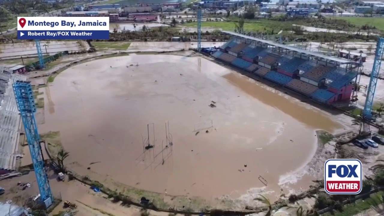 Aerial view shows flooding, Hurricane Melissa damage in Montego Bay