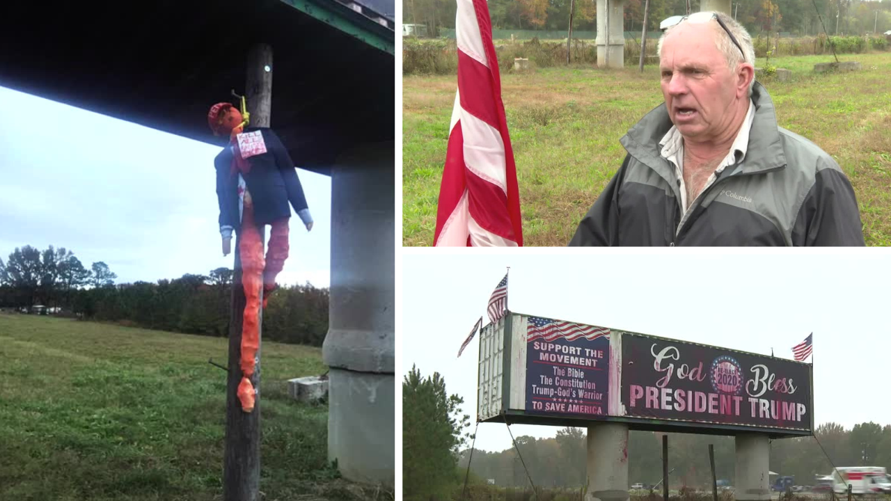 Trump billboard vandalized on I-95; effigy left hanging from sign