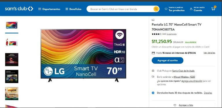 Smart TV LG de 70 pulgadas Nanocell se encuentra rebajado en Sam’s Club ...