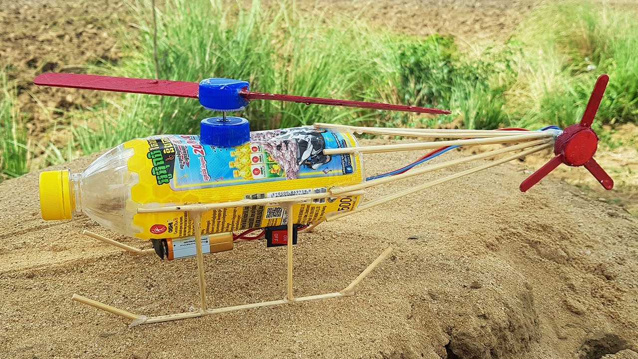 How to make an electric helicopter from plastic bottle with DC motor