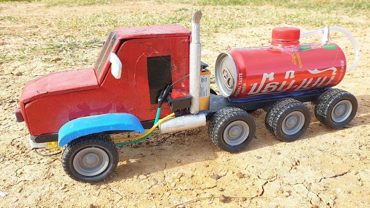 How to make water truck from wood and Coca Cola can - Creation ...