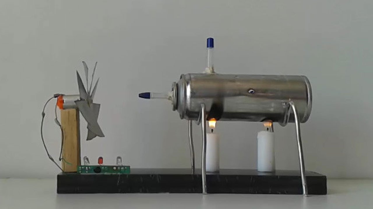 DIY Stirling engine: Power LED lights with a simple spray can build!
