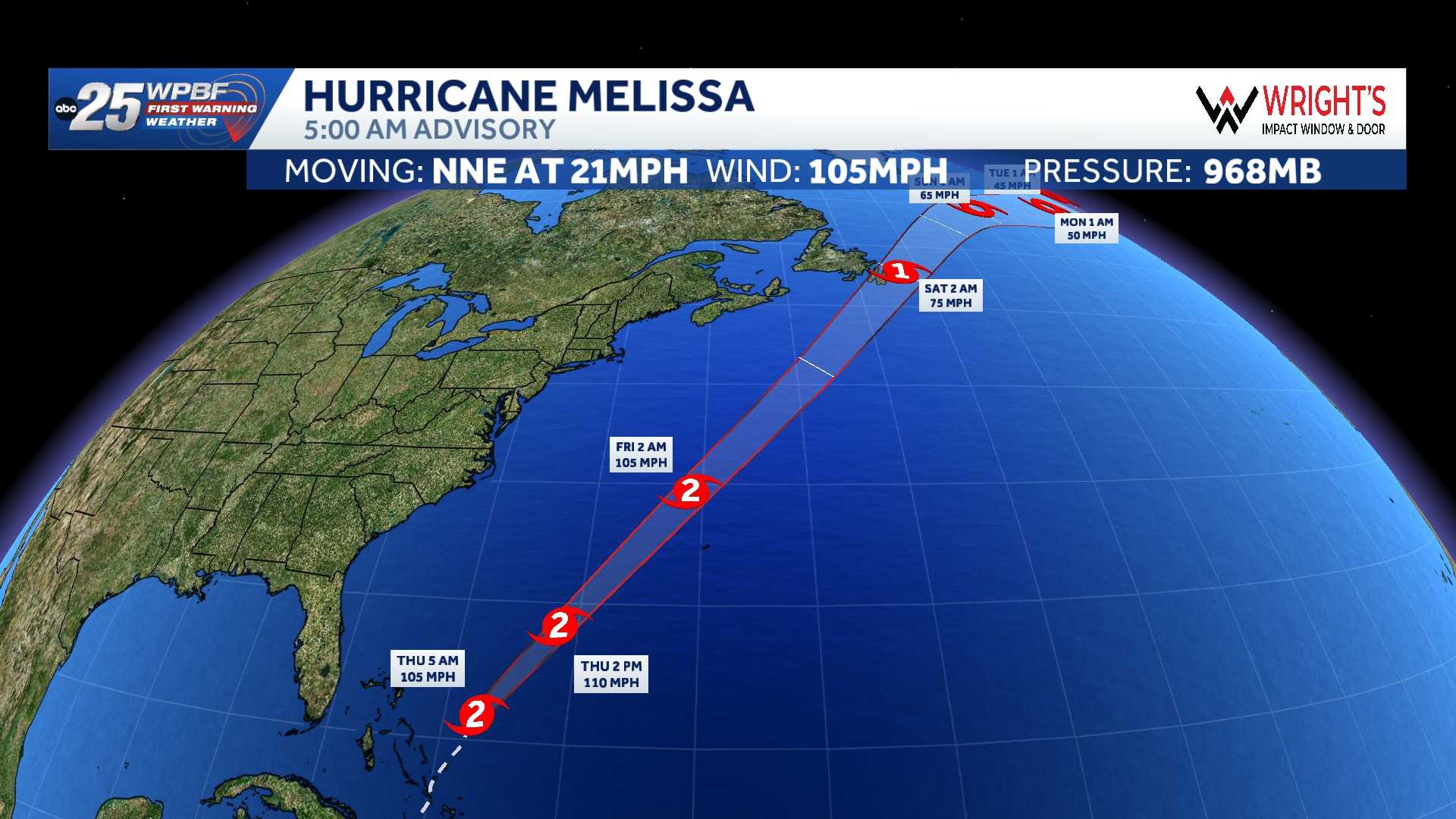 Melissa heads toward Bermuda as Category 2 hurricane