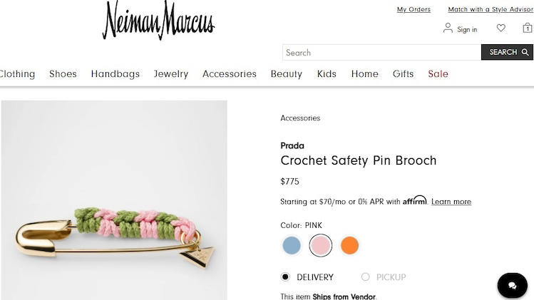 $775 for a safety pin? Prada's latest 'luxury loot', the crochet brooch ...