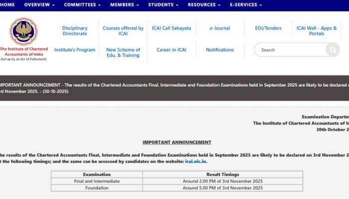 ICAI CA Result 2025: September Session Results To Be Out On November 3 ...