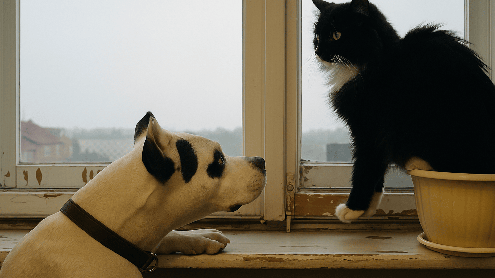 Dog and Cat Staring Contest by the Window