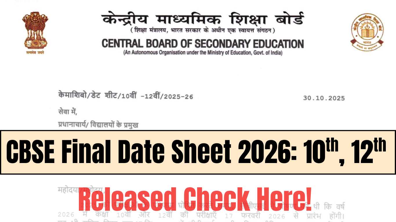 CBSE Date Sheet 2026: Download Final CBSE Board Exam Time Table; Check ...