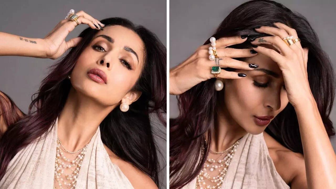 Malaika Arora looks glamorous in a draped pearl gown that comes ...