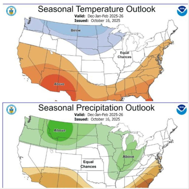 NOAA's 2025-26 winter forecast is here. Maps show what to expect in Ohio