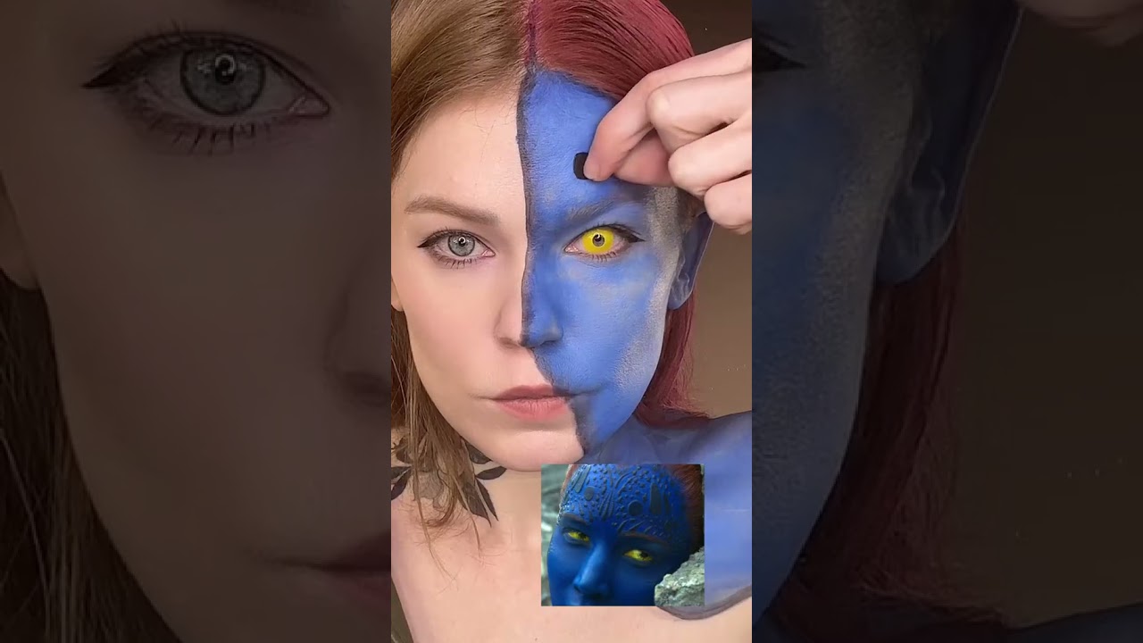 Mystique cosplay makeup from X‑Men character