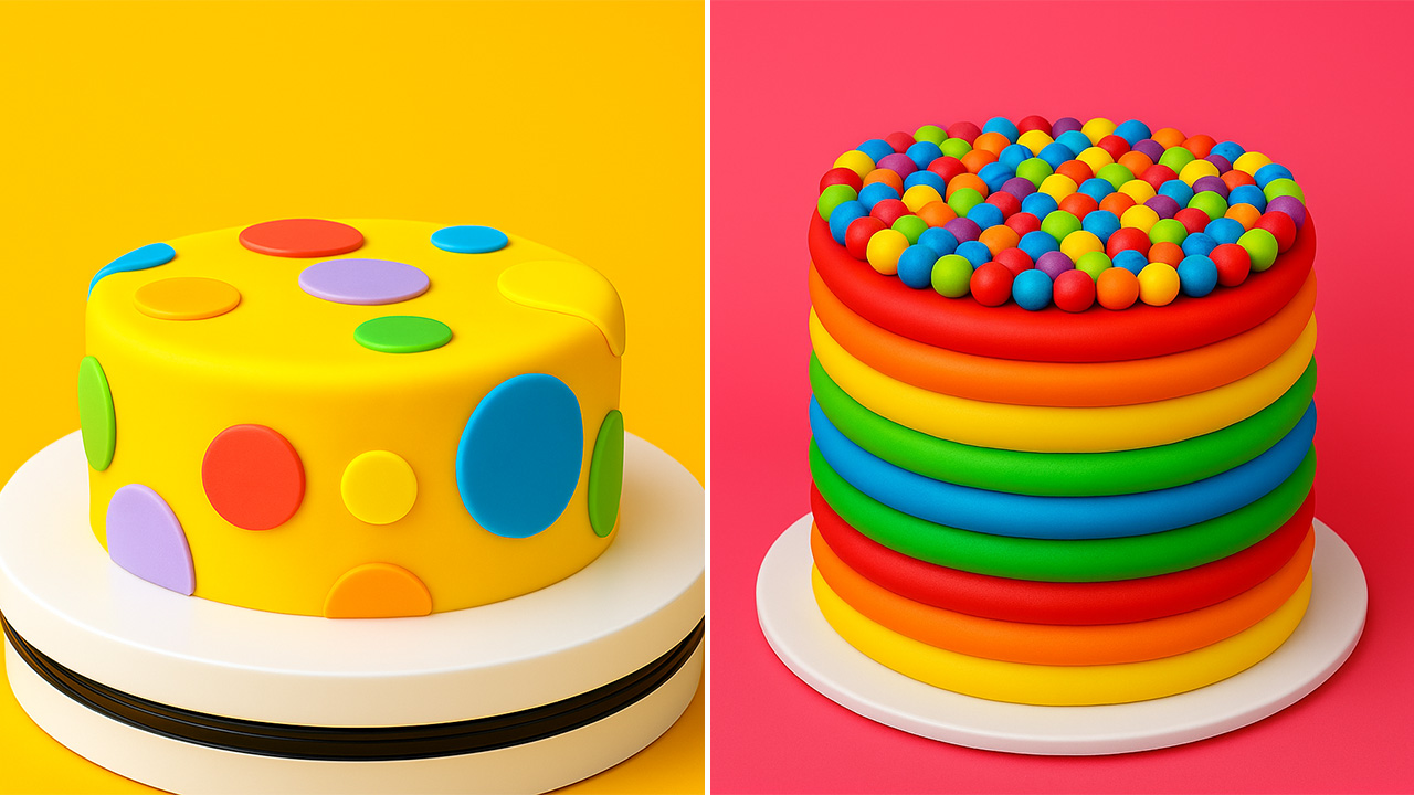 Colorful Fondant Cakes with Rainbow Layers