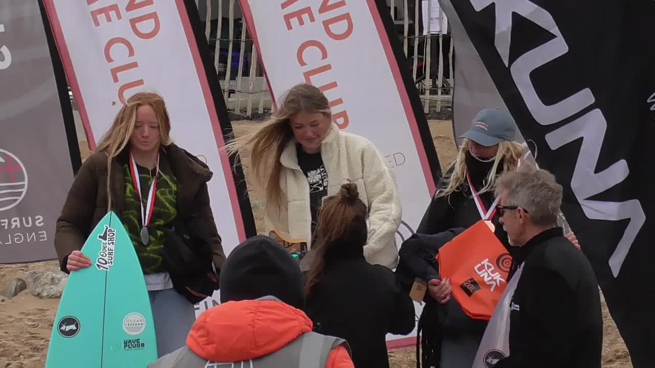 Surfing England National Championships, Winners Rostrum, Fistral Beach ...