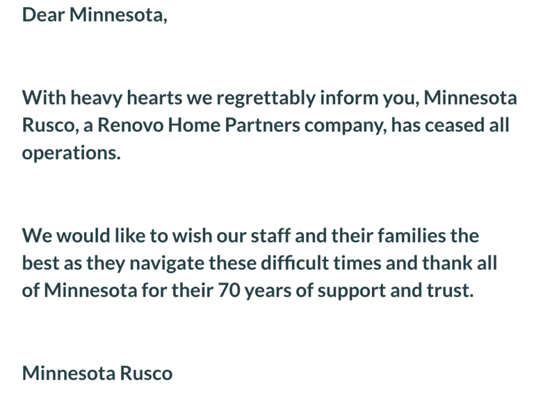 Minnesota Rusco issues statement addressing sudden closure