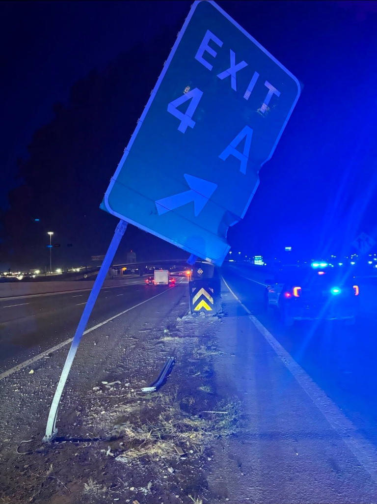 Exit sign taken out by car on I35