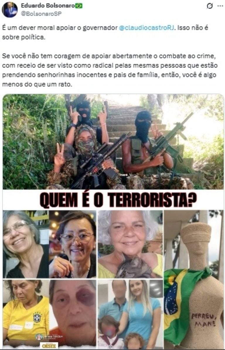 Eduardo Bolsonaro tenta pegar carona na chacina de Cláudio Castro para ...