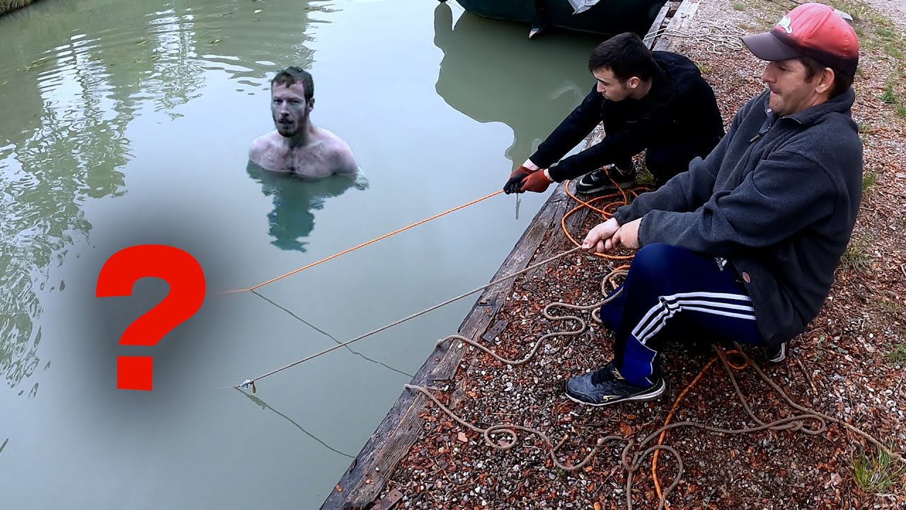 Obligé de plonger dans le froid en pêche à l'aimant
