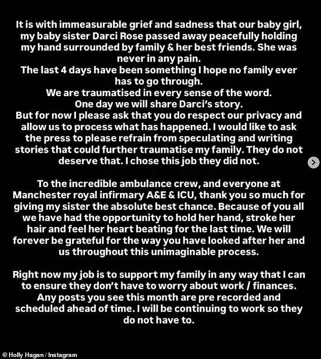 Holly Hagan shares 'sign' from late sister Darci as she returns to ...