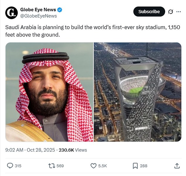 How 50 MILLION people were fooled by a Saudi skyscraper stadium video ...