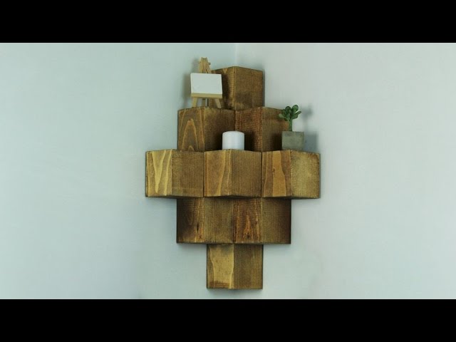 DIY wood cube corner shelf