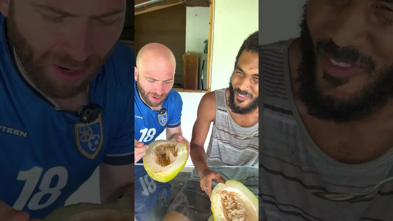 tasting giant babadeen passion fruit in dominica