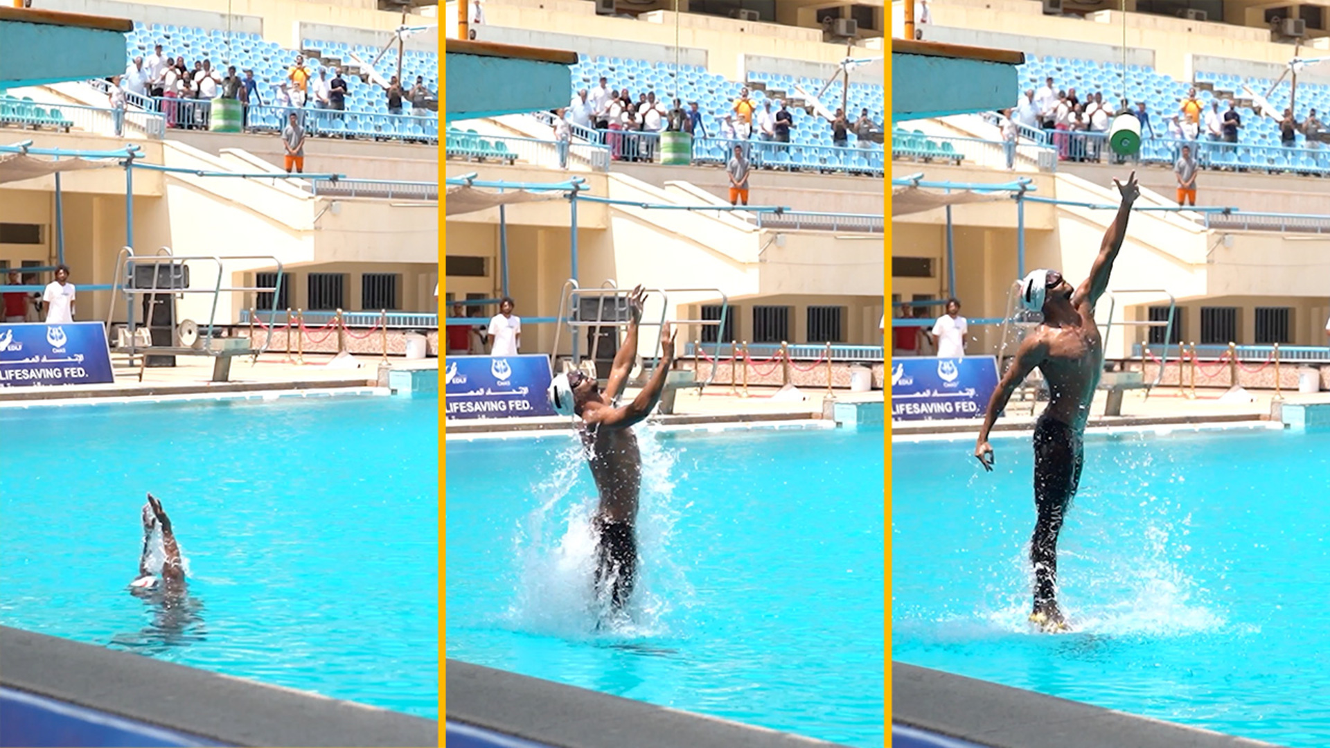 Highest jump out of water wearing a monofin - 2.32 metres by Omar Syed ...