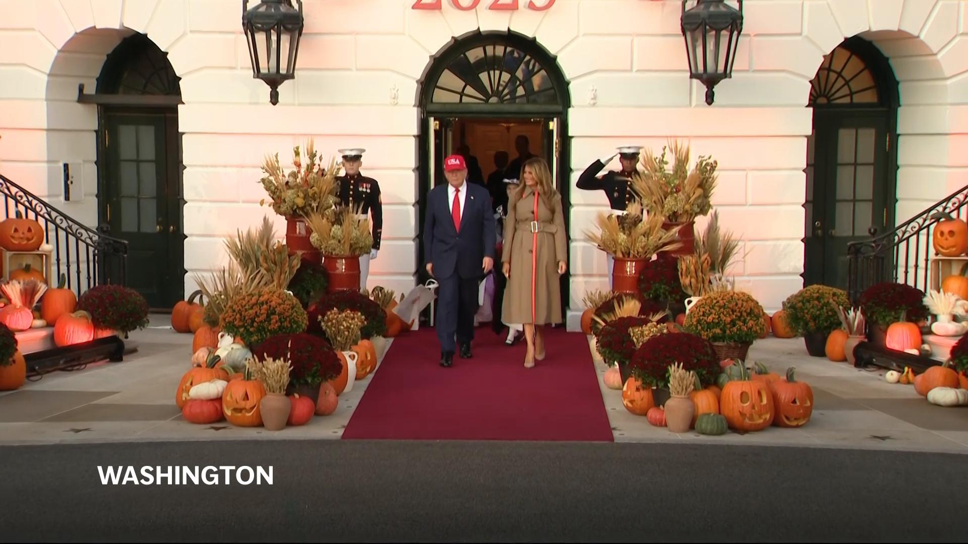 Trump and first lady hand out candy at White House Halloween celebration