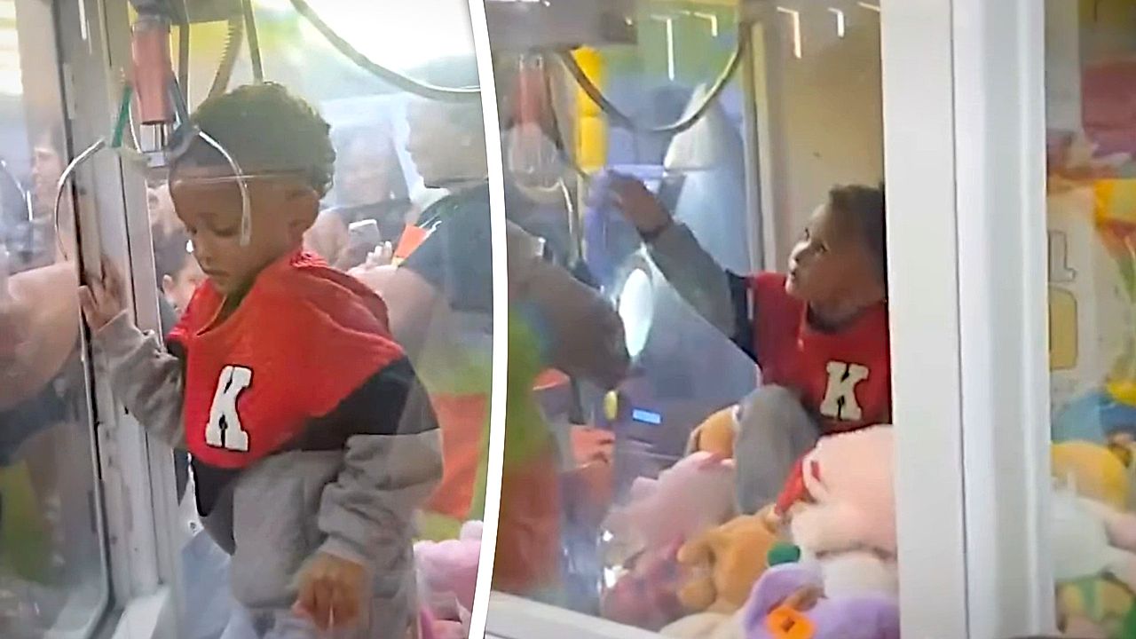 Four-year-old boy rescued after climbing into claw machine for toy in ...
