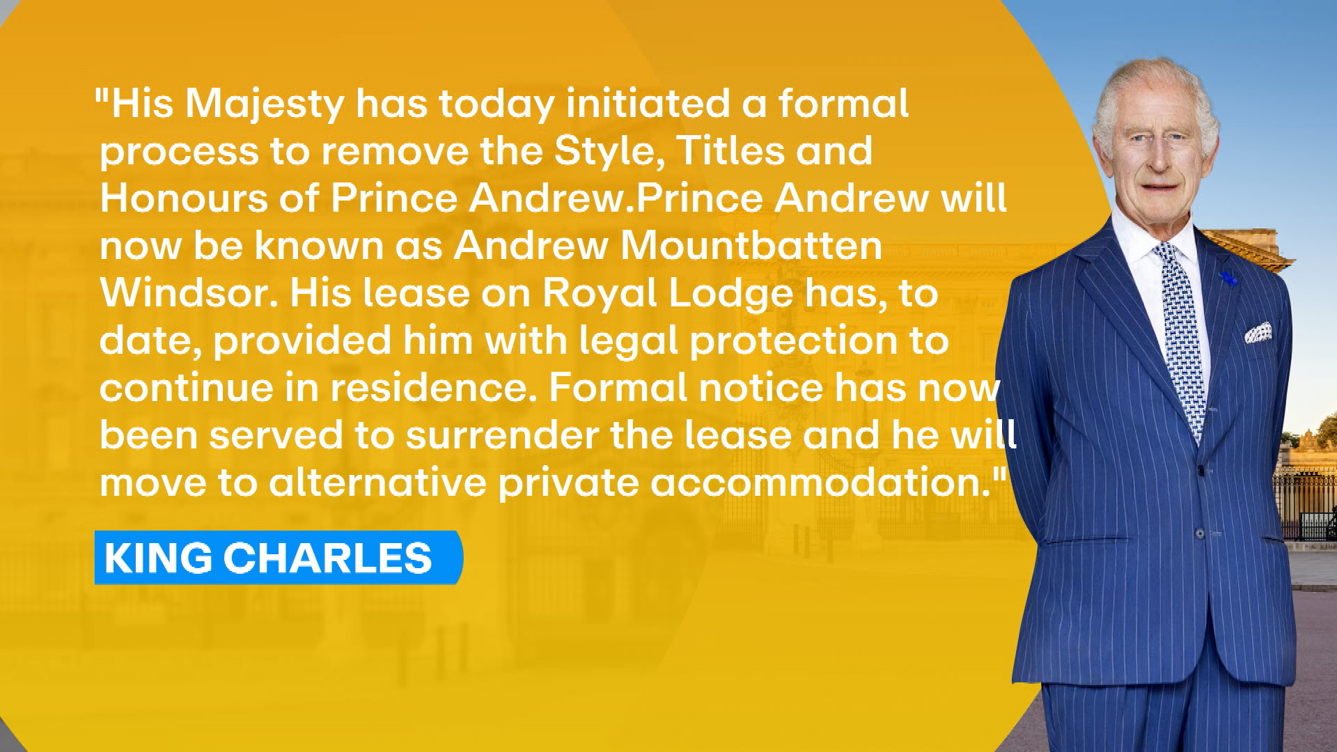 Prince Andrew to lose 'prince' title, move out of royal lodge