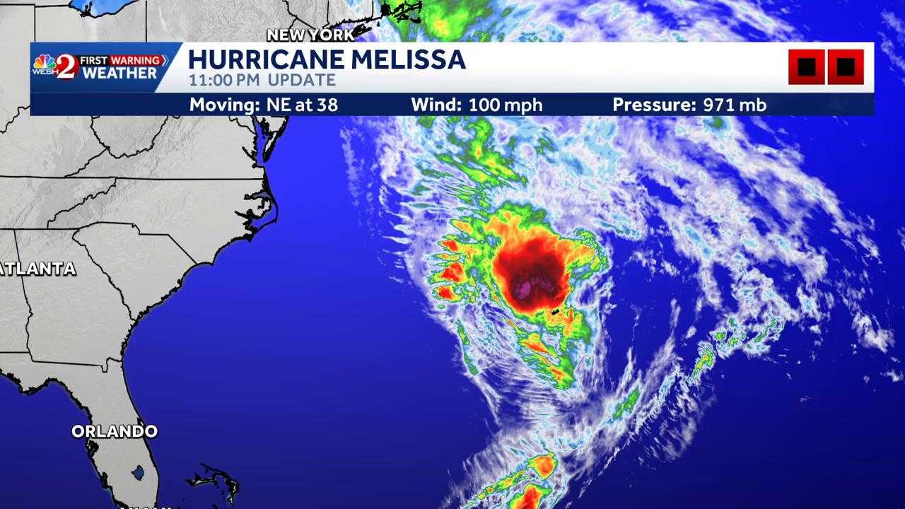 Hurricane Melissa now a Category 2 storm with winds of 105 mph